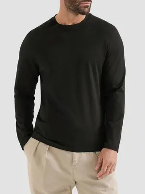 Brunello Cucinelli Cotton Jersey Long Sleeve Crewneck T-shirt - Black