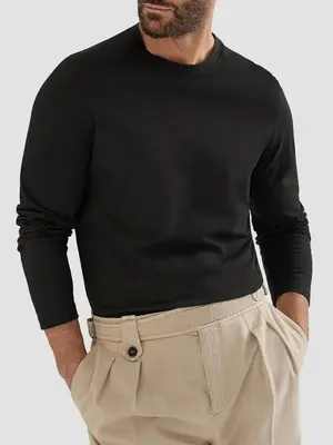 Brunello Cucinelli Cotton Jersey Long Sleeve Crewneck T-shirt - Black