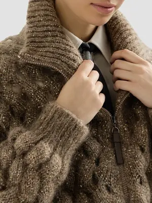 Brunello Cucinelli Dazzling Zigzag Cables Cardigan In Mohair And Wool