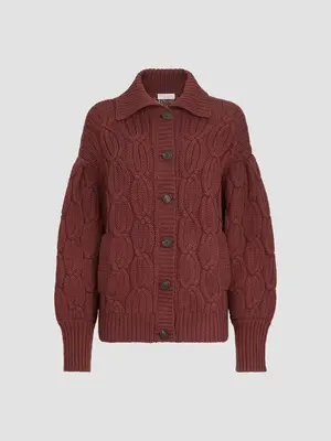 Brunello Cucinelli Cashmere Feather Yarn Heritage Cable Cardigan - Ruby