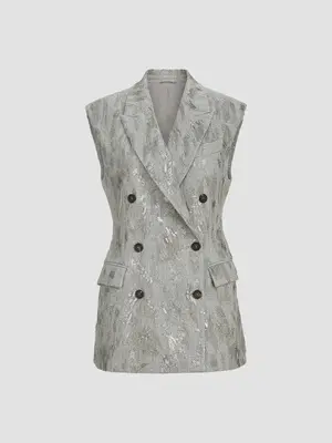 Brunello Cucinelli Virgin Wool And Cashmere Twill Flannel Vest With Dazzling Lynx Embroidery - Grey