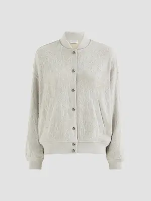Brunello Cucinelli Lace Flowers Jersey Sweatshirt In Sparkling Virgin Wool And Cashmere With Monili - Light Grey
