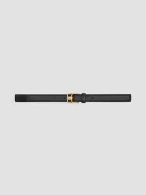 Saint Laurent Cassandre Double-buckle Thin Belt In Smooth Leather