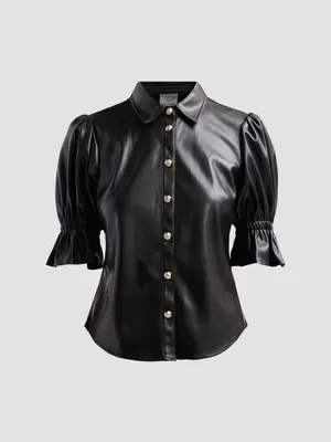 Cinq À Sept Fiona Lite Faux Leather Top - Black