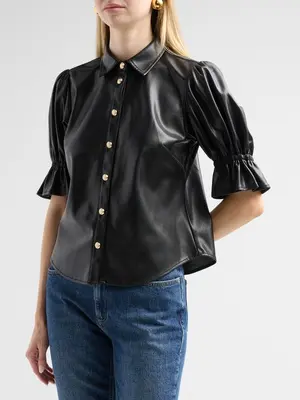 Cinq À Sept Fiona Lite Faux Leather Top - Black