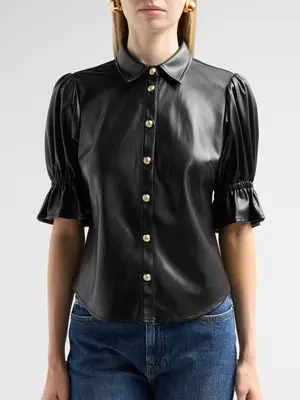 Cinq À Sept Fiona Lite Faux Leather Top - Black