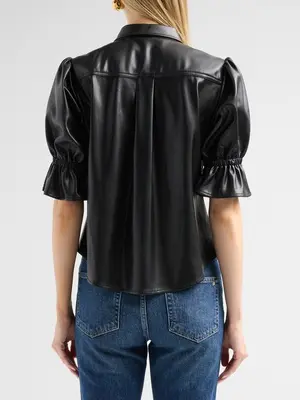 Cinq À Sept Fiona Lite Faux Leather Top - Black