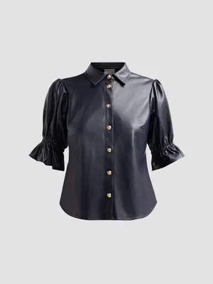 Cinq À Sept Fiona Lite Faux Leather Top - Navy
