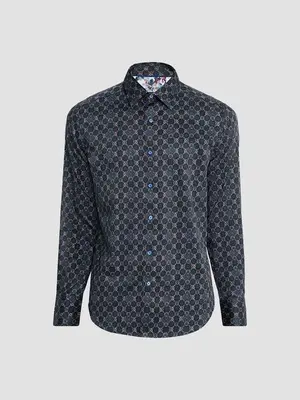 Robert Graham Bramston Medallion Satin Button-front Shirt - Black