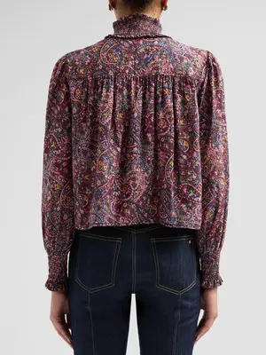 Cinq À Sept Pia Paisley Cotton-blend Long-sleeve Top - Black Multi