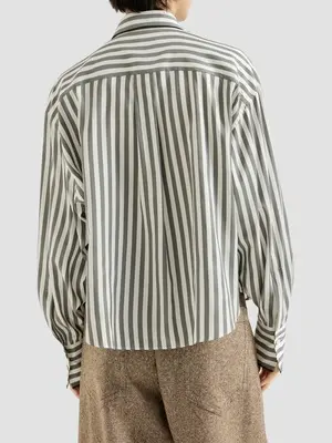 Brunello Cucinelli Striped Silk Poplin Shirt With Virgin Wool Foulard
