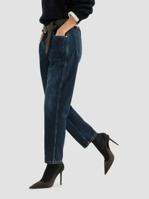 Brunello Cucinelli Authentic Straight Trousers With Shiny Bartack - Denim