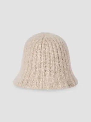 Brunello Cucinelli Cashmere Diamond Yarn Rib Knit Bucket Hat - Ecru