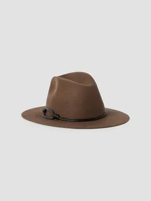 Brunello Cucinelli Felt Fedora With Leather And Monili Band - Brown