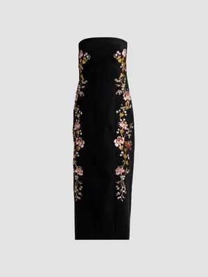Cinq À Sept Niles Loveletter Floral Embroidered Strapless Midi Dress - Black Multi