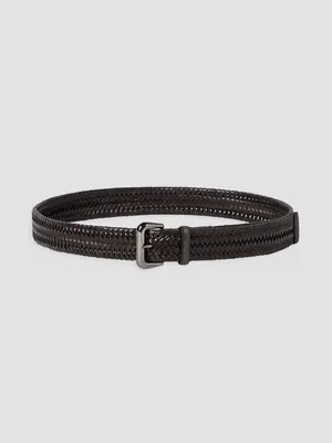 Brunello Cucinelli Stretch Braided Leather Belt With Shiny Loop - Rust Brown