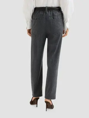Brunello Cucinelli Wool Flannel Baggy Trousers With Monili - Anthracite