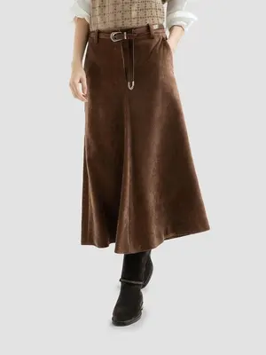 Brunello Cucinelli Fluid Corduroy Flute Skirt With Monili
