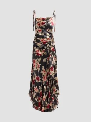 Cinq À Sept Ambroisine Wilted Poppy Silk Handkerchief Maxi Dress - Obsidian Multi