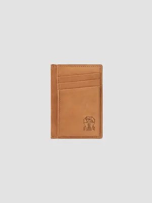 Brunello Cucinelli Nubuck Card Holder - Cognac