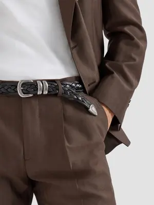 Brunello Cucinelli Braided Calfskin Belt With Detailed Buckle - Black