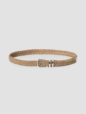 Brunello Cucinelli Reversed Calfskin Braided Belt With Tip - Hazelnut