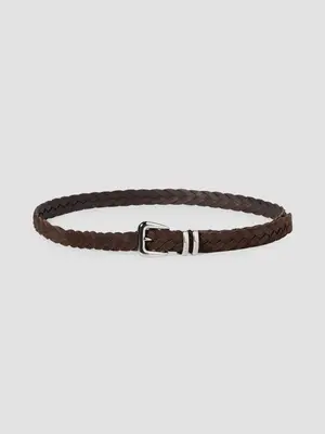 Brunello Cucinelli Reversed Calfskin Braided Belt With Tip - Rust Brown