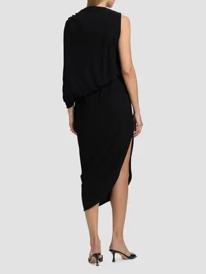 Michael Kors Elliptical Draped-sleeve Jersey Midi-dress
