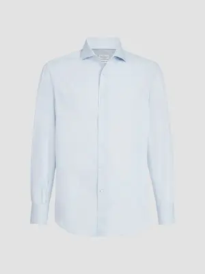 Brunello Cucinelli Twill Shirt With Spread Collar - Azure