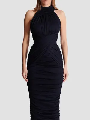 Balmain Ruched Wool Midi-dress