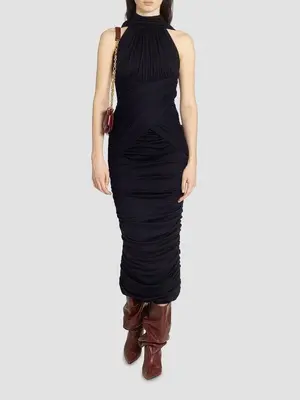 Balmain Ruched Wool Midi-dress