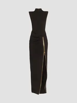 Balmain Zipped Slit Sleeveless Jersey Gown - Noir