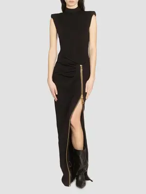 Balmain Zipped Slit Sleeveless Jersey Gown