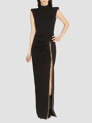Balmain Zipped Slit Sleeveless Jersey Gown