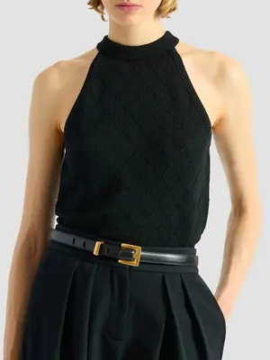 Balmain Anthem Thin Leather Belt - Black