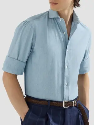 Brunello Cucinelli Denim-effect Chambray Shirt With Spread Collar