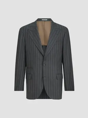 Brunello Cucinelli Super 150s Virgin Wool Wide Chalk Stripe Batavia Tailor Blazer - Grey