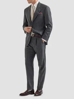 Brunello Cucinelli Super 150s Virgin Wool Wide Chalk Stripe Batavia Tailor Blazer