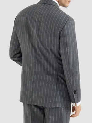Brunello Cucinelli Super 150s Virgin Wool Wide Chalk Stripe Batavia Tailor Blazer