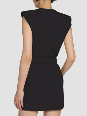 Balmain Wool Grain De Poudre Belted Minidress