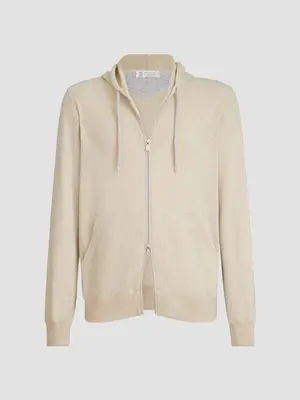 Brunello Cucinelli Cashmere Sweatshirt-style Cardigan With Hood Sand