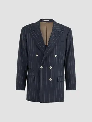 Brunello Cucinelli Virgin Wool Wide Chalk Stripe Batavia One And A Half Breasted Tailor Blazer