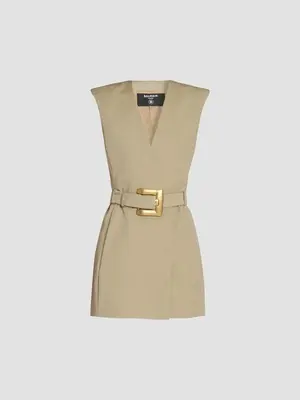 Balmain Gabardine Cotton Belted Minidress - Sable