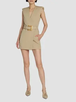 Balmain Gabardine Cotton Belted Minidress - Sable