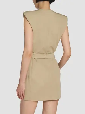 Balmain Gabardine Cotton Belted Minidress - Sable