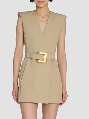 Balmain Gabardine Cotton Belted Minidress - Sable