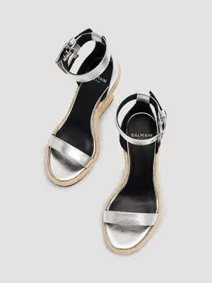 Balmain Anthem Leather Espadrille Wedge Sandals