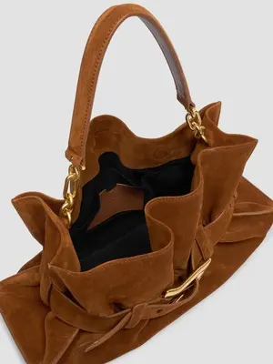 Balmain Anthem Medium Suede Shoulder Bag - Caramel