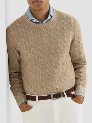 Brunello Cucinelli Cashmere Vanisé Cable Knit Sweater - Brown
