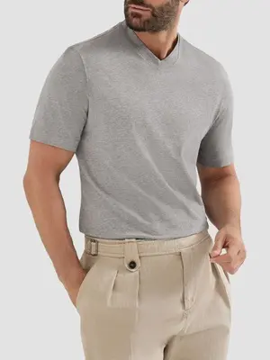 Brunello Cucinelli Cotton Jersey V-neck T-shirt - Medium Grey